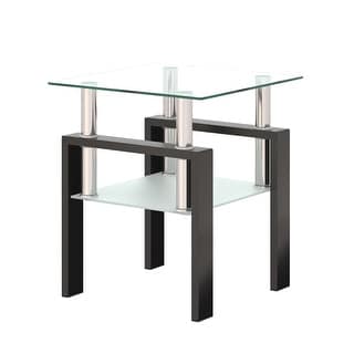 17.72" Transparent Tempered Glass Tabletop Modern Style Black Rectangle Coffee Table for Living ...